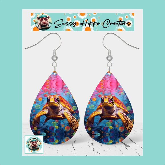 Sassy Hippo Creations | Jewelry | Earrings Sea Turtle Pop Art Colorful ...